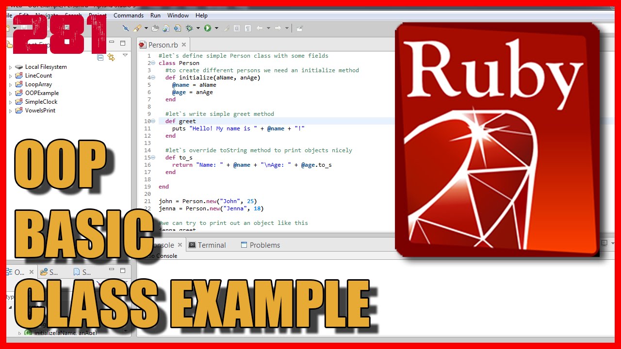 RUBY Object Oriented Programming - Basic class example
