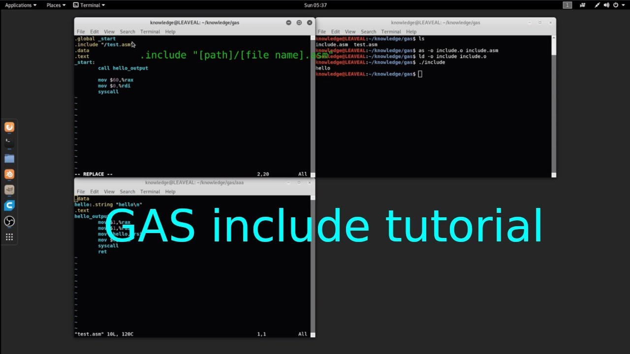 GAS x64 GNU Assembler include tutorial in Linux