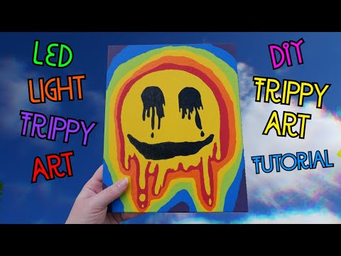 How To Paint A Trippy Dripping Smiley Face | Trippy Art With LED Lights | How To Make Trippy Art