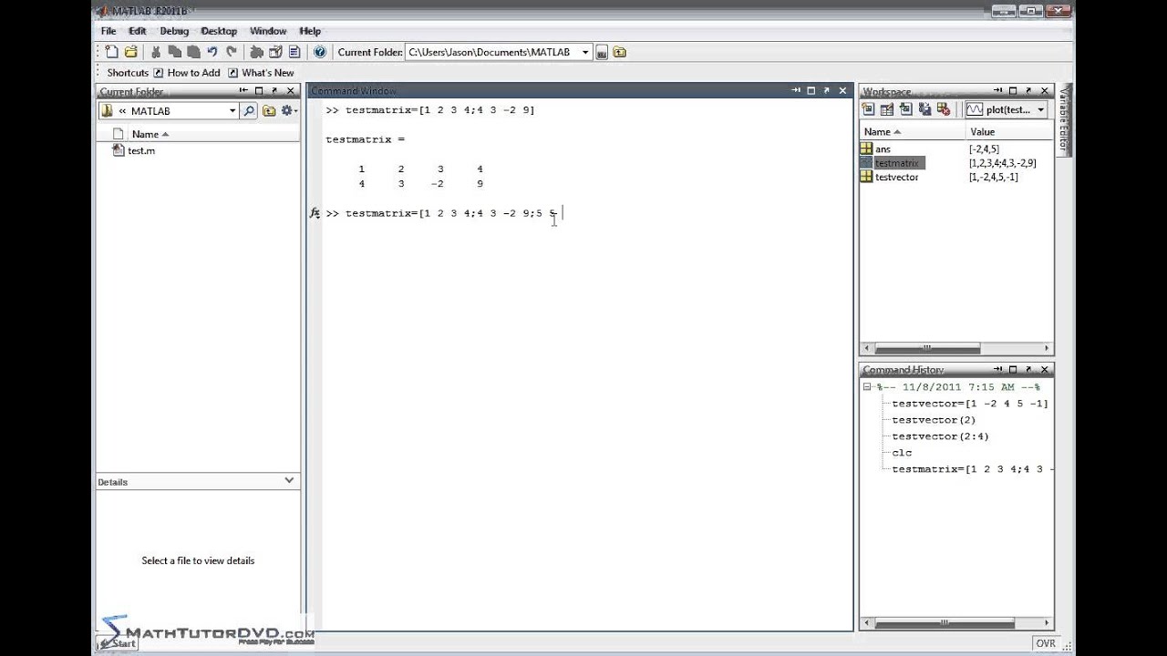 Matlab - Sect 35 - Inputting Matrices and Extracting Elements - Part 1