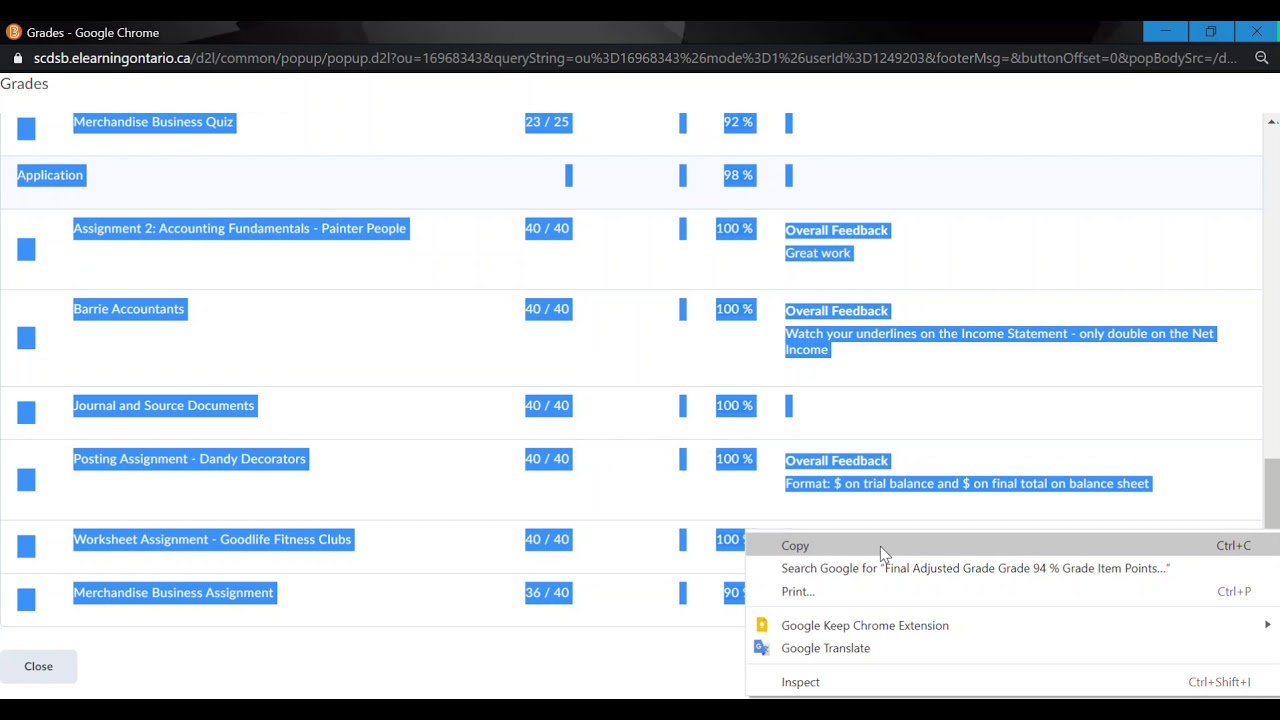 PDF Files for Student Grades in D2L