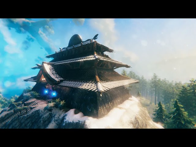 Asian style Mountain Castle Valheim Build