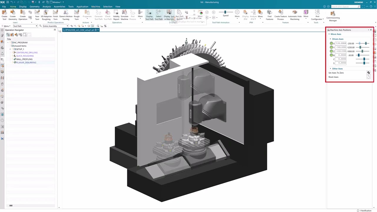 Real Time Machine Axis Control in NX CAM