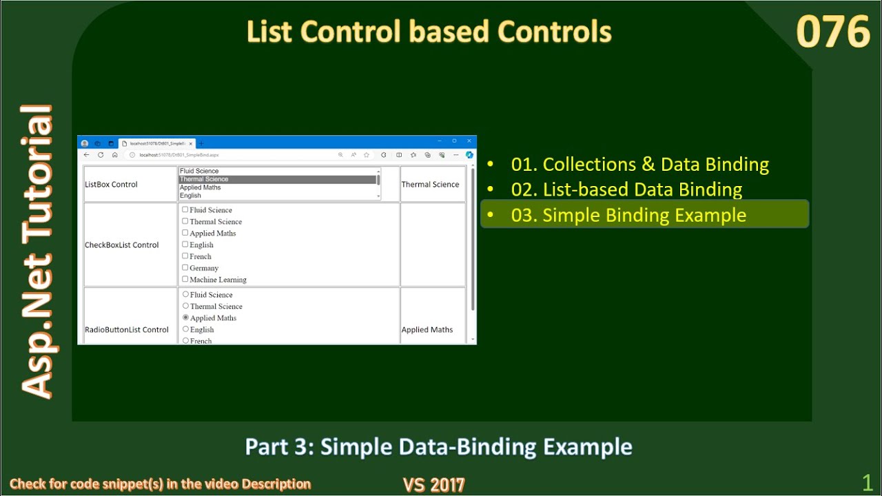Simple Data Bind | Part 3 - Simple Data Binding Example | Asp Net Tutorial #76