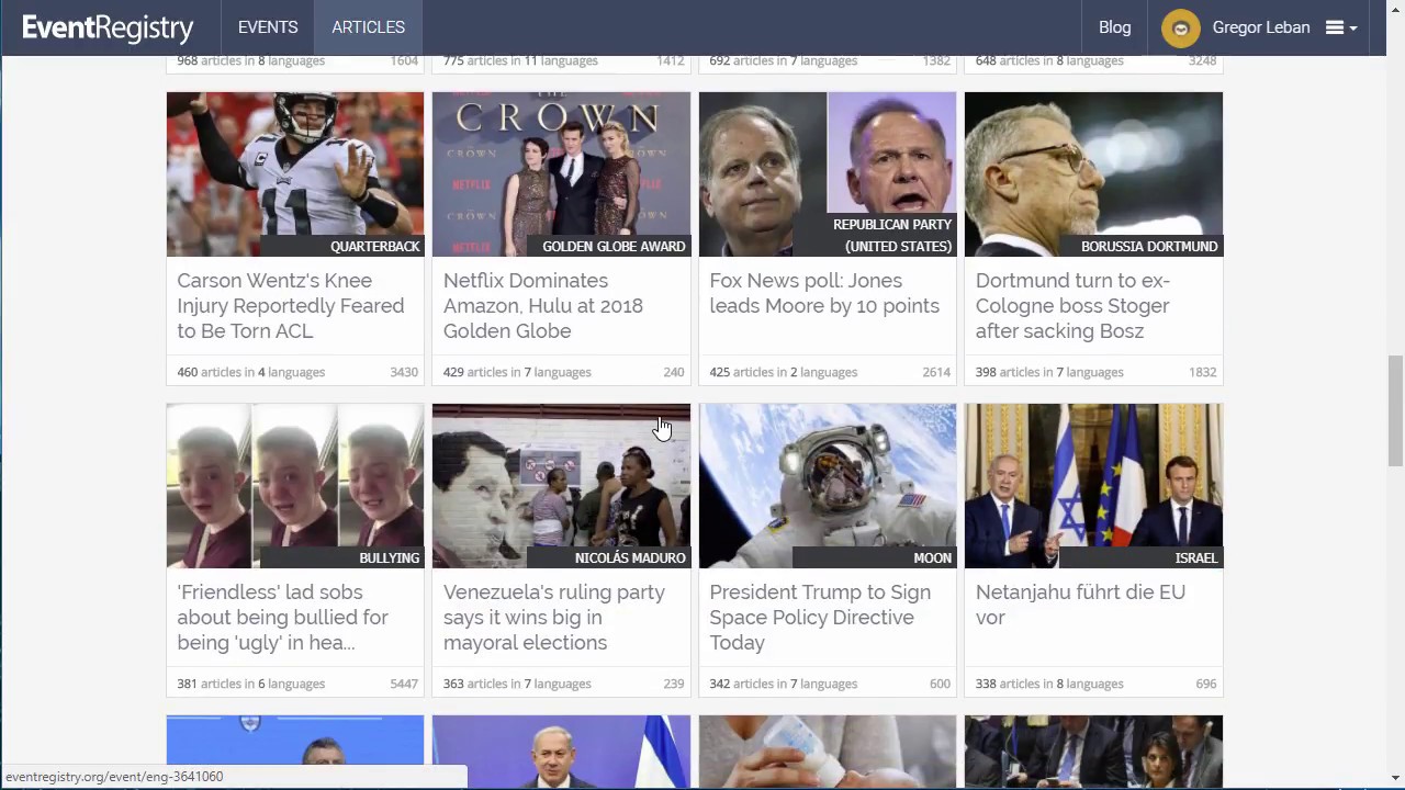 Introduction - using Event Registry to find articles and events of interest