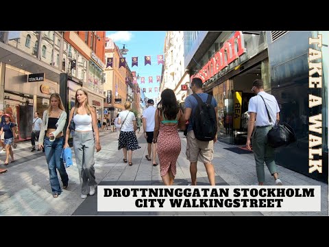 Drottninggatan in Stockholm, Sweden. A street in middle of center down town. Shops and Restaurants
