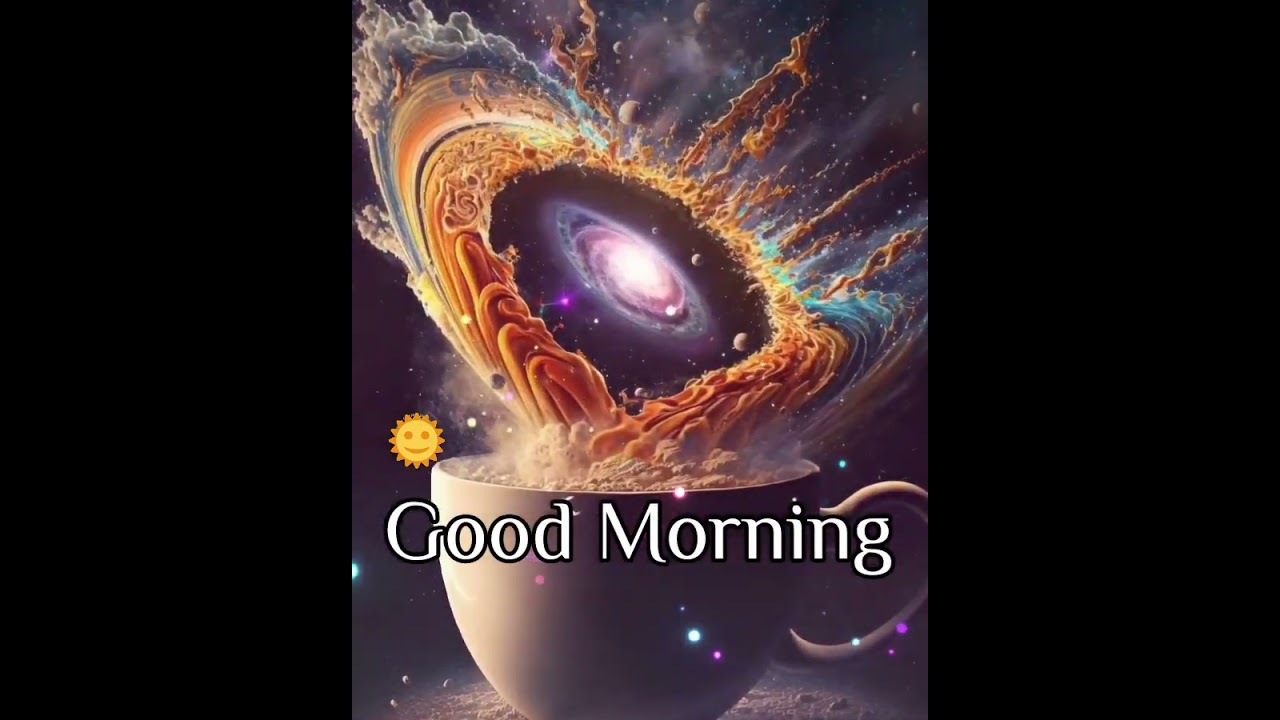 Good Morning Monday Space Animated Coffee Cup WhatsApp Status
