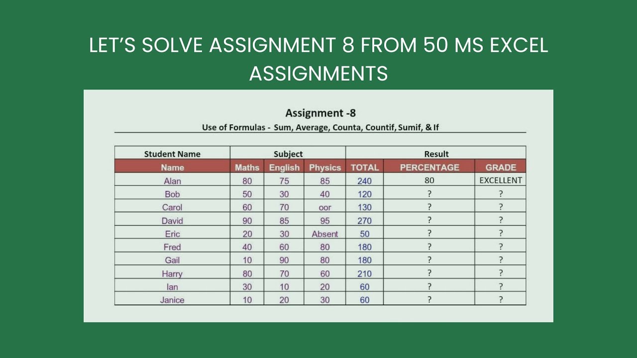 Assignment 8 - Let’s solve Assignment 8 from 50 ms excel assignments