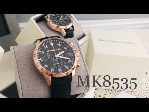 Michael Kors ☜UNBOXING☞ MK8535 Gage Rose Gold-Tone and Black Leather Chronograph Watch