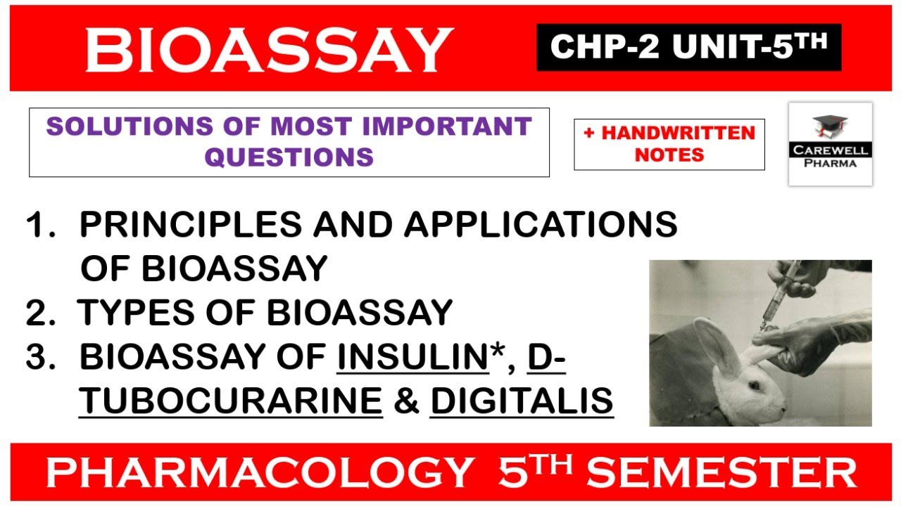 Solution || Bioassay - Insulin, d-tubocurarine, Digitalis || Types || Unit 5 || Pharmacology 5 sem