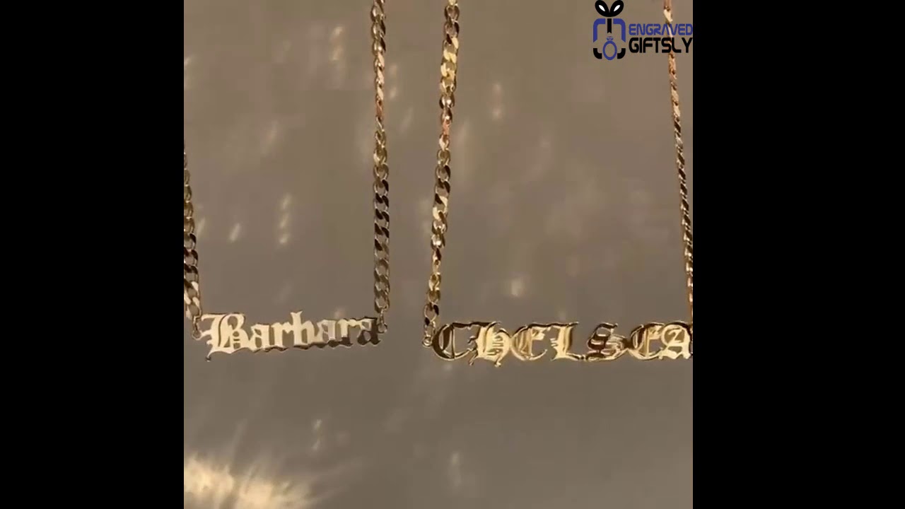 Custom Name Necklace, Old English Font With Curb Chain
