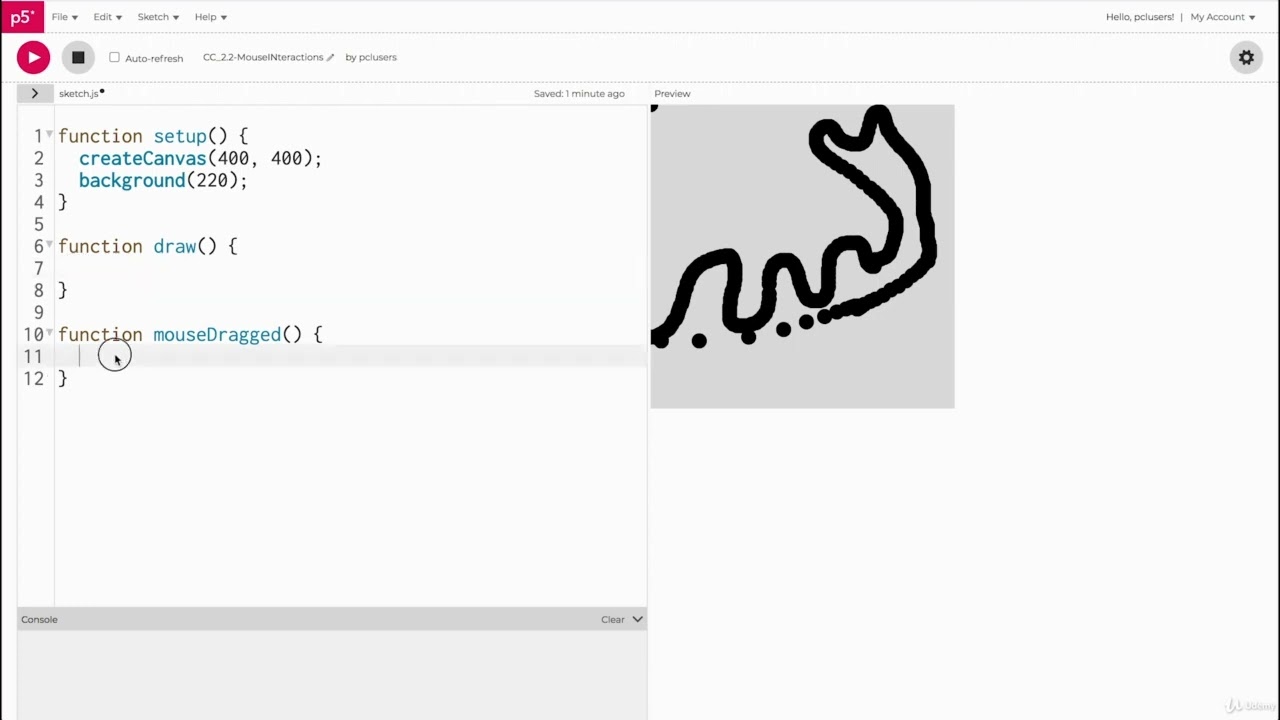 Creative Coding p5 js 0303 CONCEPT   mouseDragged and mousePressed