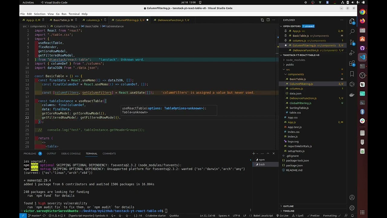 TanStack React Table v8 - Part 3 - Global & Column Filters, Debounce, Remove Filter, Default Props