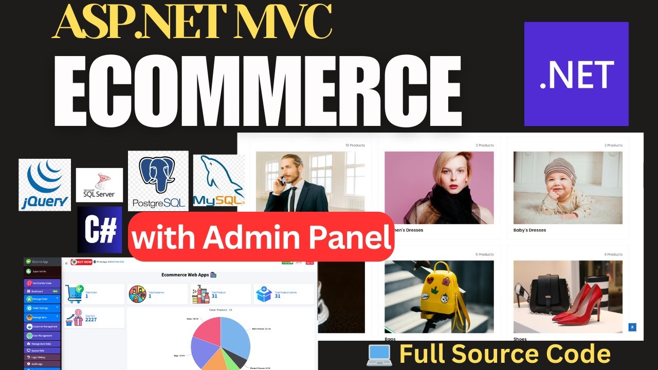 How To Create Full Stack E-Commerce Website Using ASP.NET MVC, MySQL, MSSQL, PostgreSQL and jQuery