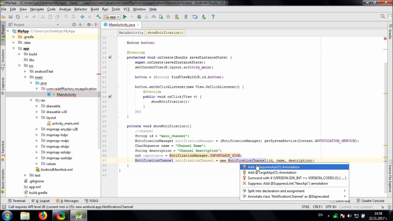 Using Notification Channels in Android Studio
