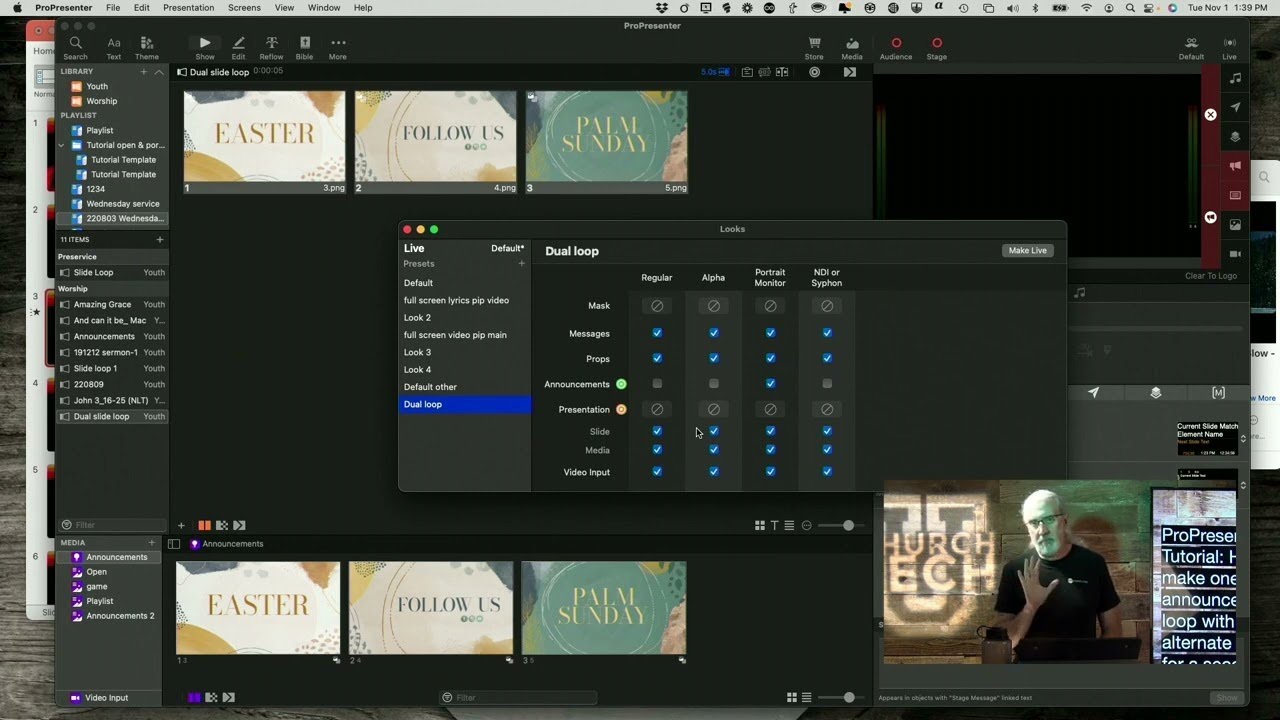 ProPresenter 7 Tutorial: How to make one slide loop with alternate slides for a second screen