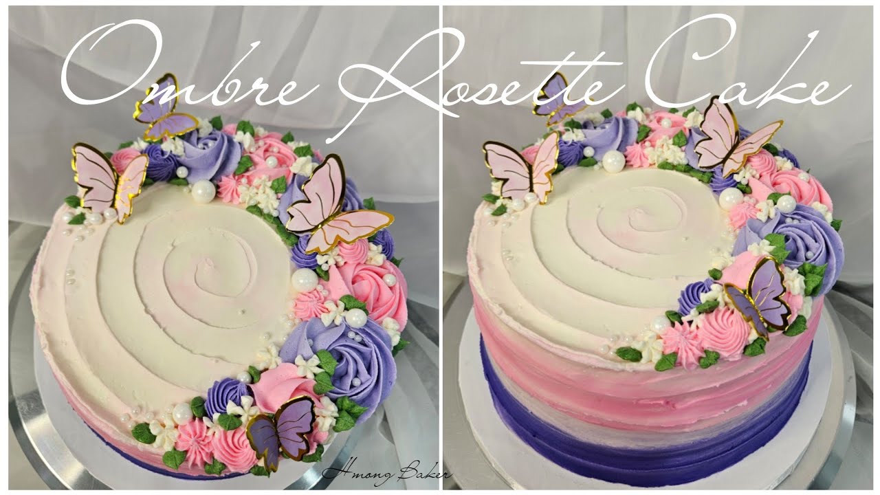How To: Make an Easy Ombre Rosette Cake with butterflies