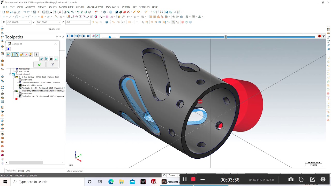 CNC LATHE MASTER CAM c axis contur tutorials 1