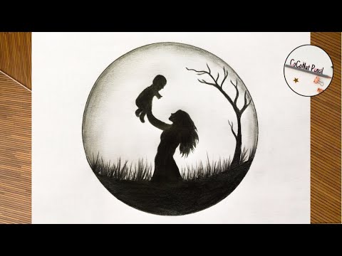 Mother and Son Shadow Drawing | Mother’s Day Drawing Easy Steps | Mother and Child in Moon Light