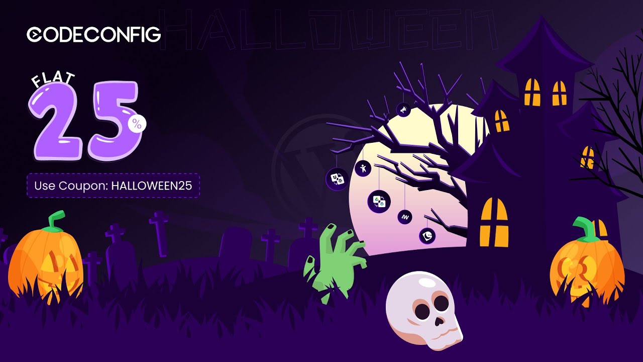 CodeConfig's WordPress Halloween Deals 2025 – Flat 25% Off on all Premium WordPress Plugins!