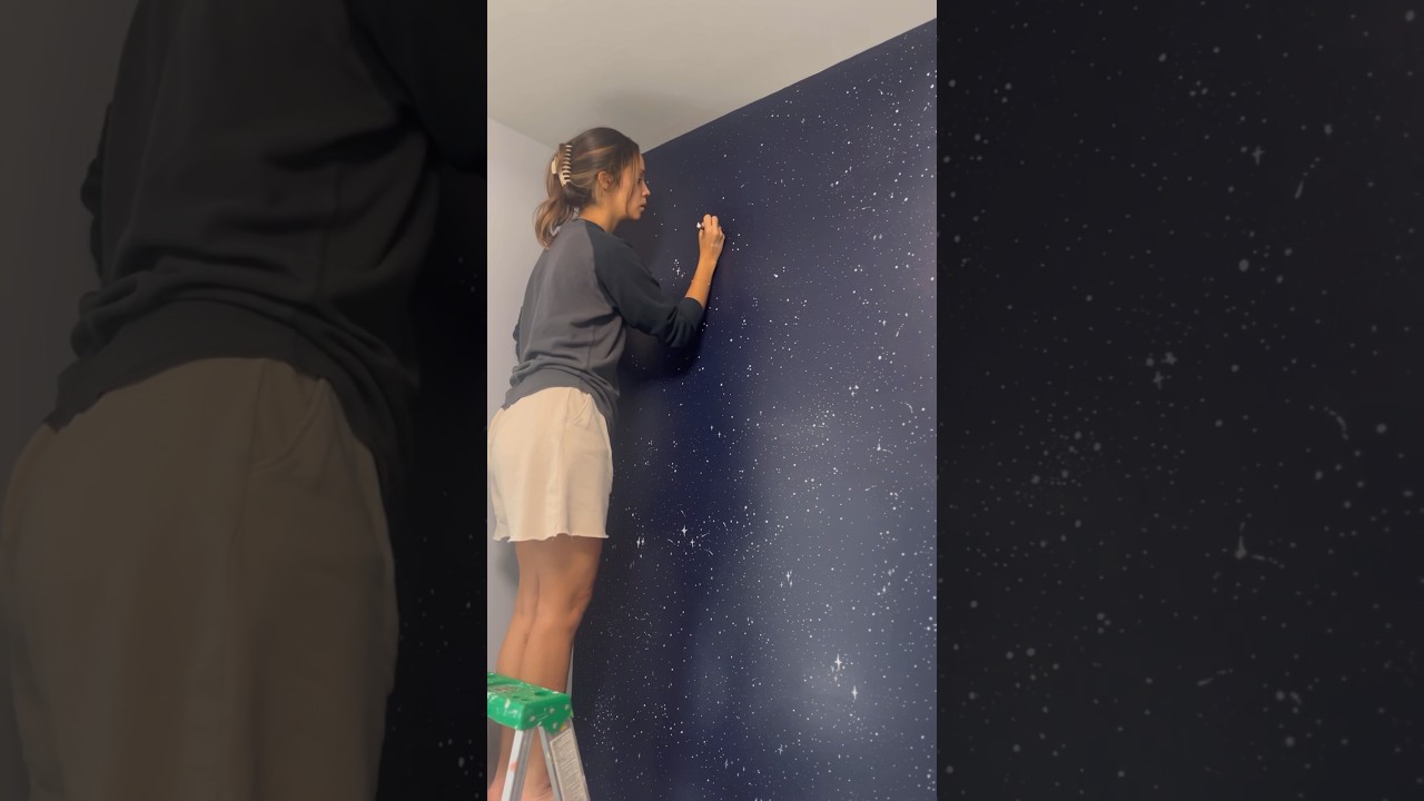 🚀 Cambio de imagen de la habitación Pt 2 #mural #galaxywall #roomdiy #roommakeover #spaceroom #vo...