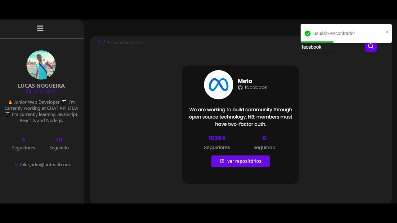 Projeto utilizando API do Github com REACT / TYPESCRIPT