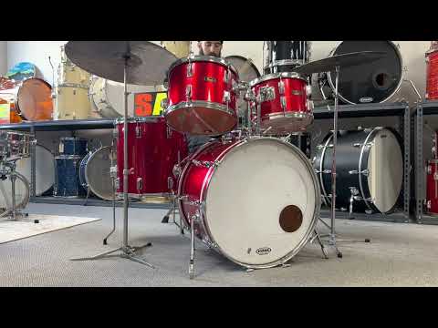 1970s Pearl Red Satin All-Fiberglass Drum Set | Reverb