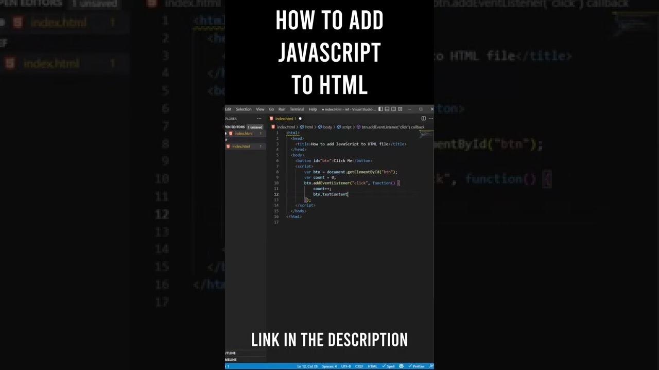 Add JavaScript to an HTML file - JavaScript Tutorial for Beginners 2022