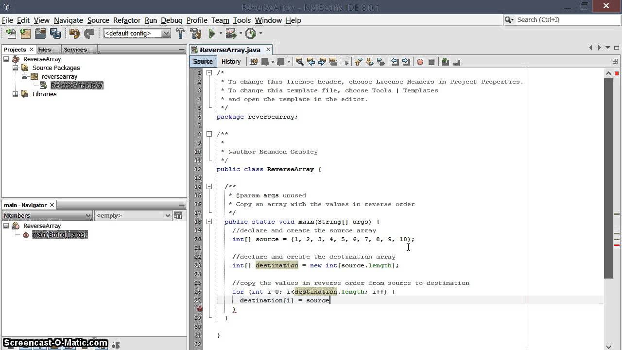 Copy an array in reverse order into another array in Java