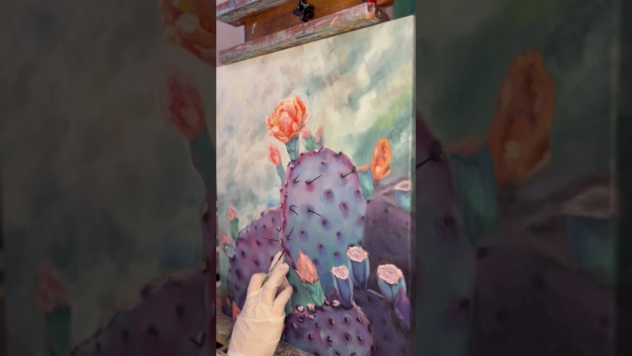 Desert Oil Painting - Prickly Pear Cactus #shorts #art #painting #oilpainting #cactus #travel