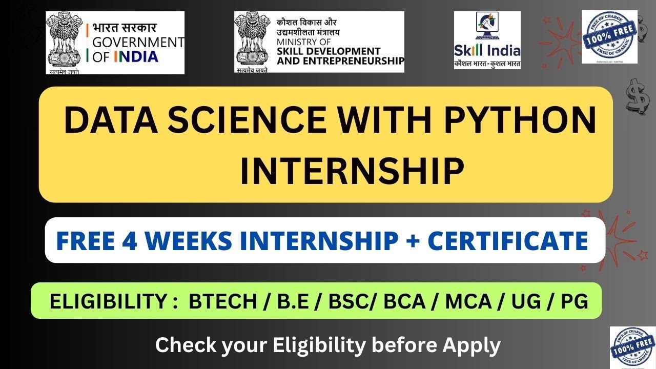 Govt. of India 4 Weeks Free Data Science & Python Internship | Skill India 2025 | Ministry of Skill