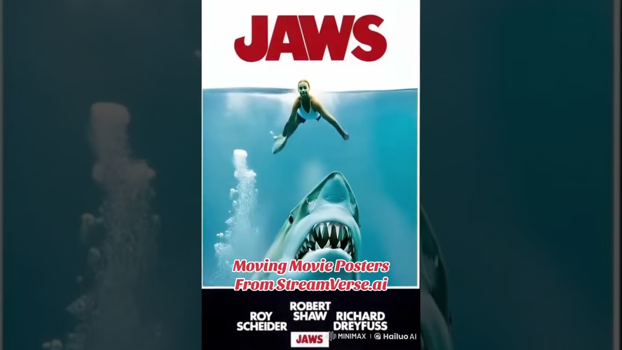 “Jaws” Moving Movie poster. Please subscribe @streamverseai