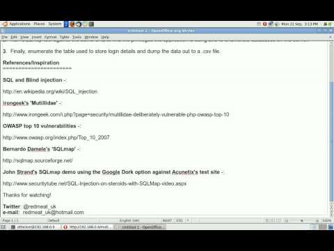 Demonstration of the SQLmap tool against Mutilldae