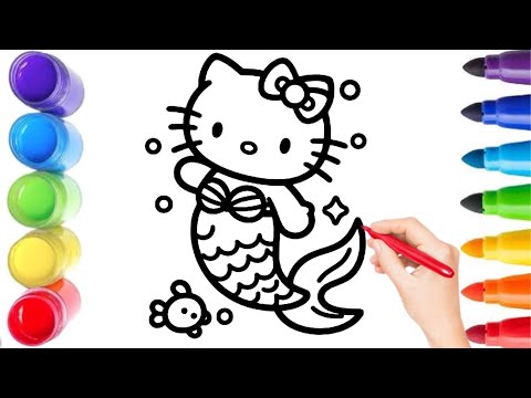 Cute Hello Kitty As Mermaid Drawing Colouring & Painting For Kids & Toddlers_🌈🎨