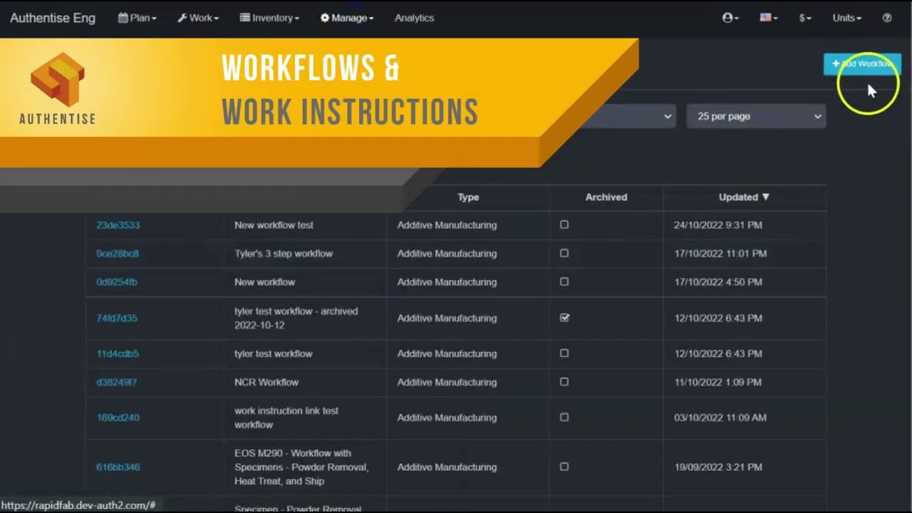 Work Instructions - Authentise FLOWS Features