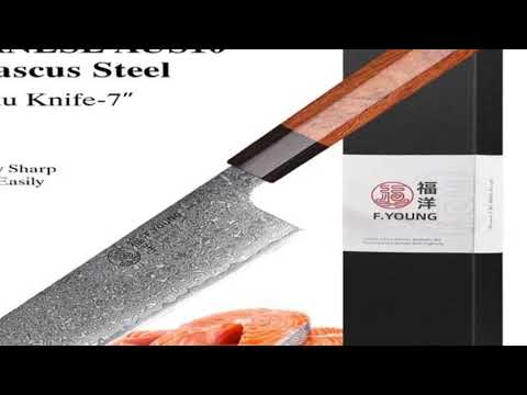 F.YOUNG 7" Santoku Knife Damascus Steel Professional Chef Knife Kitchen Meat Vegetable Cleaver Jap