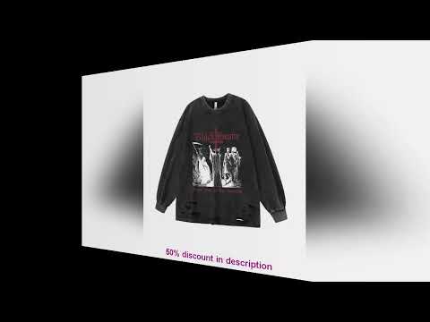 #Black Empire Gothic Ripped T Shirts Men Long Sleeve Grunge Y2k T-shirt Punk Oversized Men Clothe