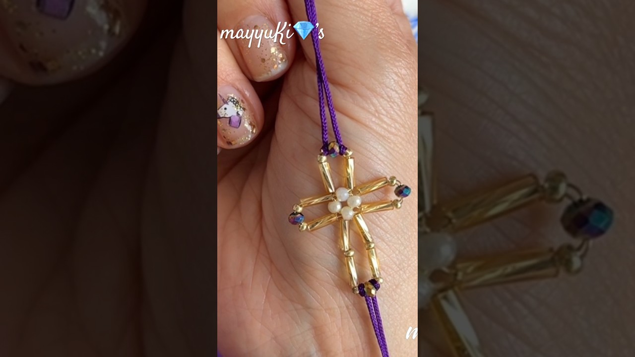 #pulsera dije Cruz con #canutillos #cristales #beads #artesanal #diyproject