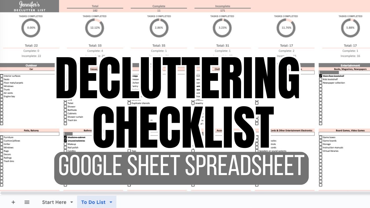 Declutter Checklist Google Sheets Spreadsheet