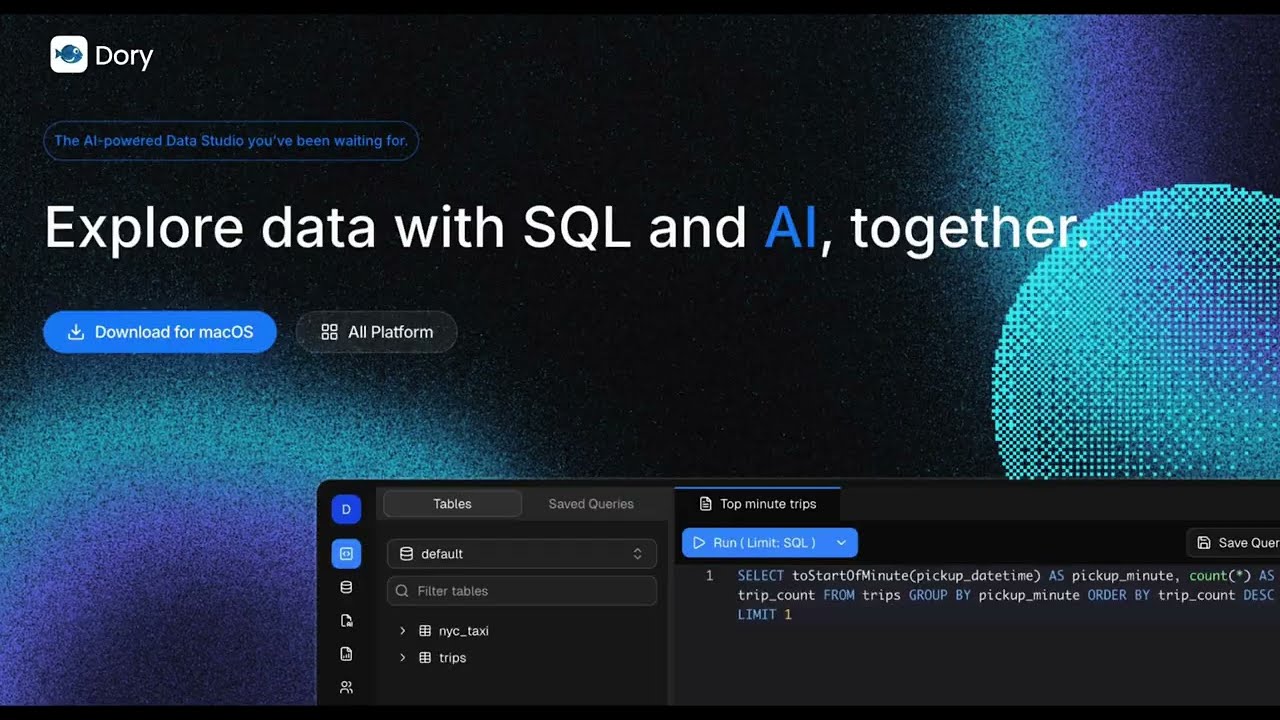 Dory – AI-Powered SQL Workspace (ClickHouse & Postgres)