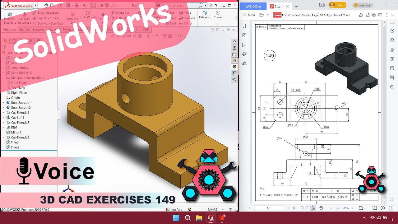 SolidWorks | 3D CAD EXERCISES 149 | StudyCadCam | Solution Tutorial |