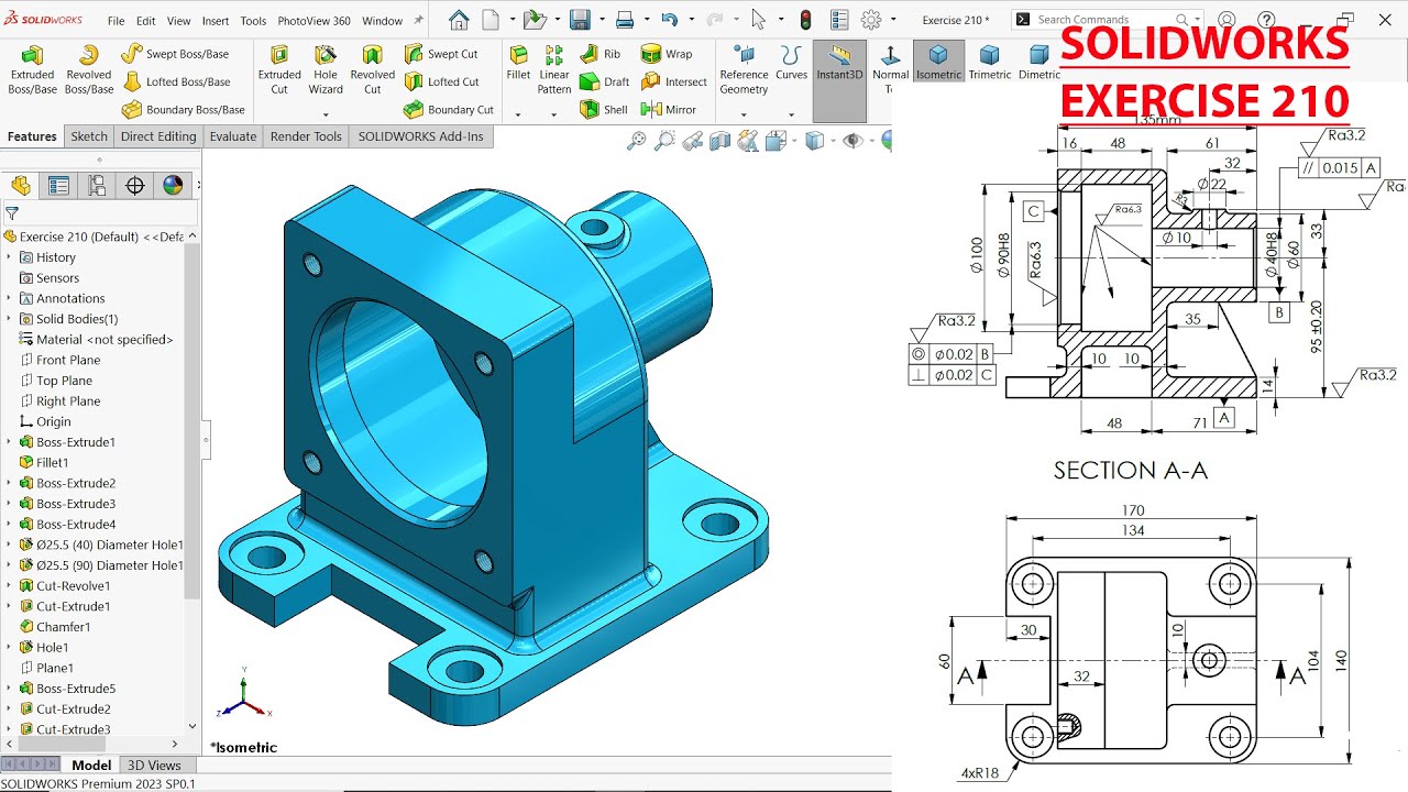 SolidWorks tutorial for beginners Exercise 210