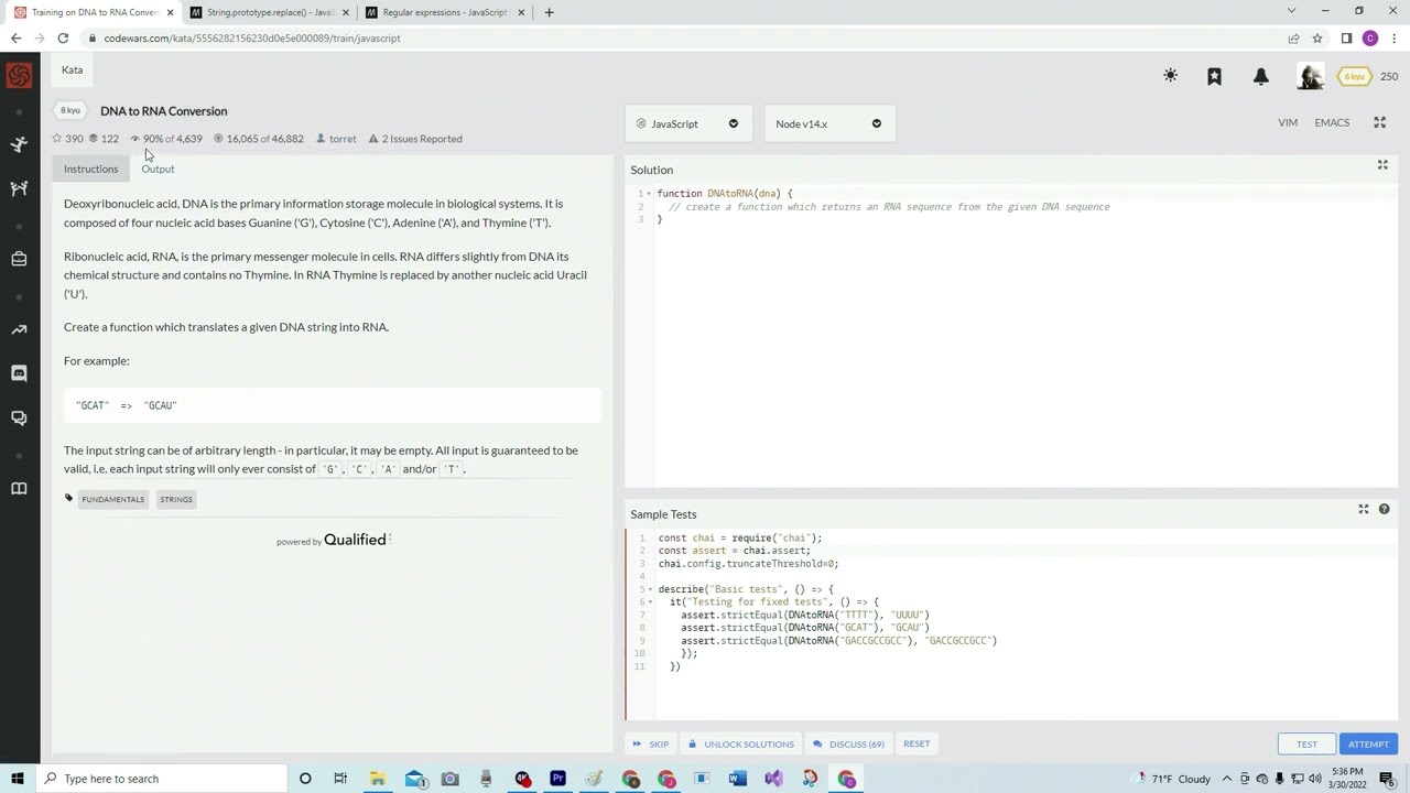 (Archived) Codewars 8 kyu DNA to RNA Conversion JavaScript