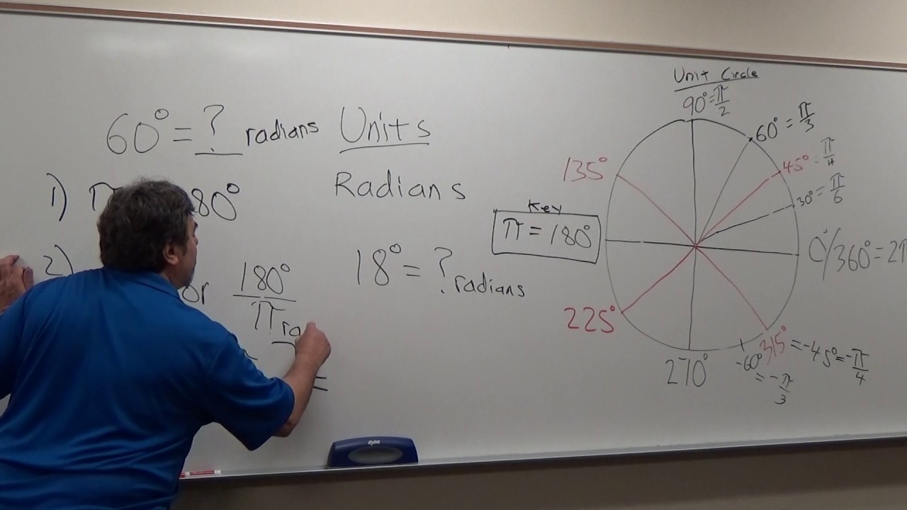 Convert angle of 60 degrees to equivalent measure in radians?
