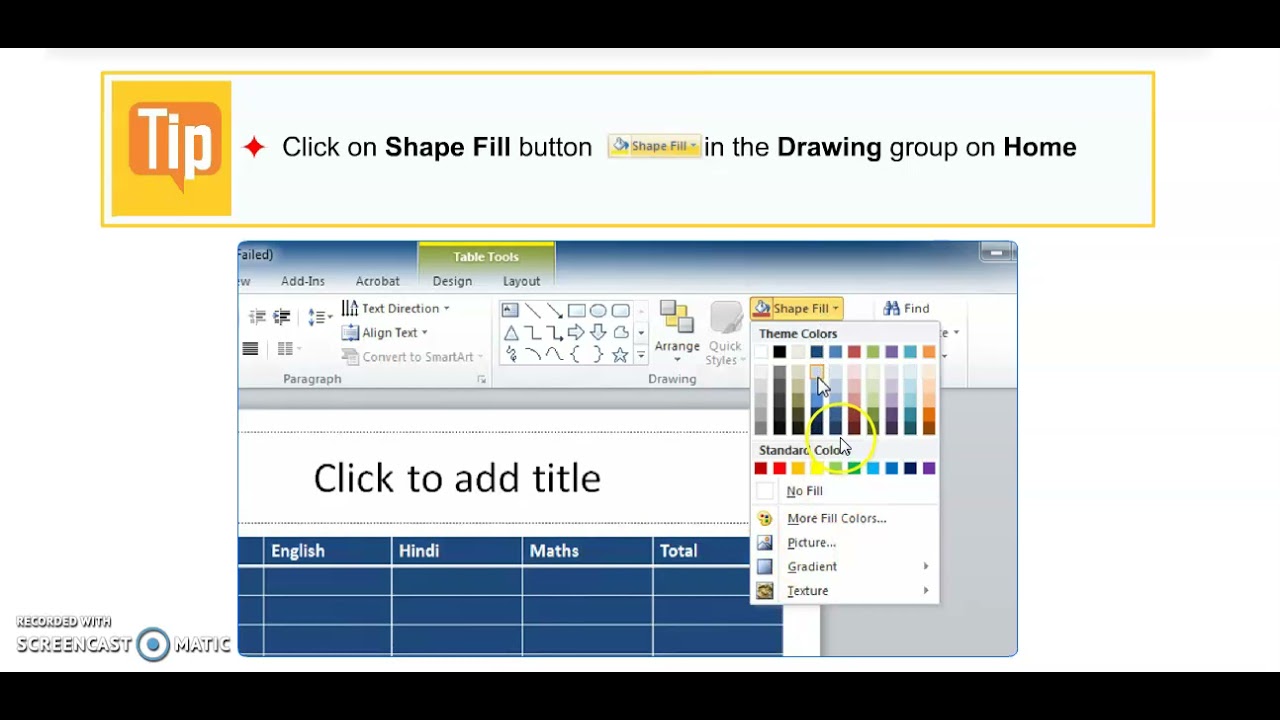 Class 6 Ch 6 Tables and Charts in PowerPoint 2010 Icon 7 Part 1