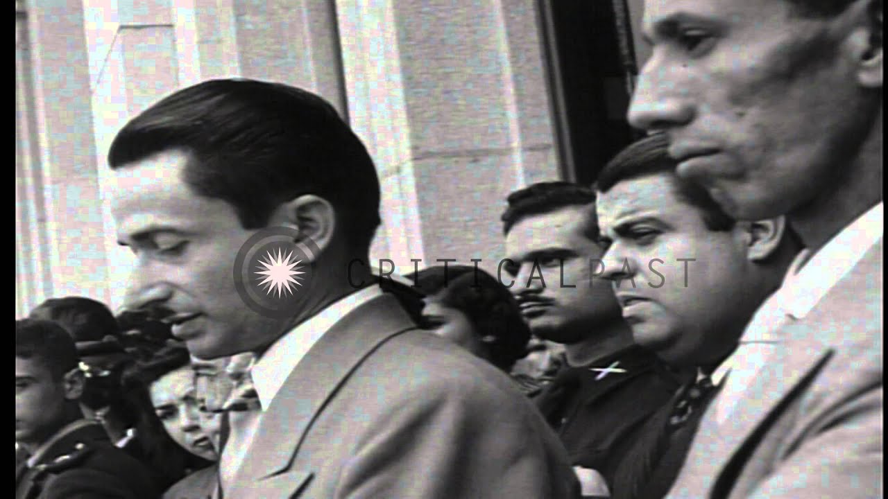 A large crowd is addressed by Colonel Carlos Castillo Armas from the Guatemalan P...HD Stock Footage