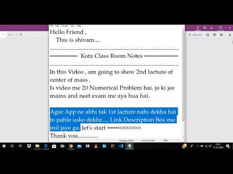 2.Resonance Kota Physics Notes | Center Of Mass hanwritten Notes|kota classroom physics notesInHindi