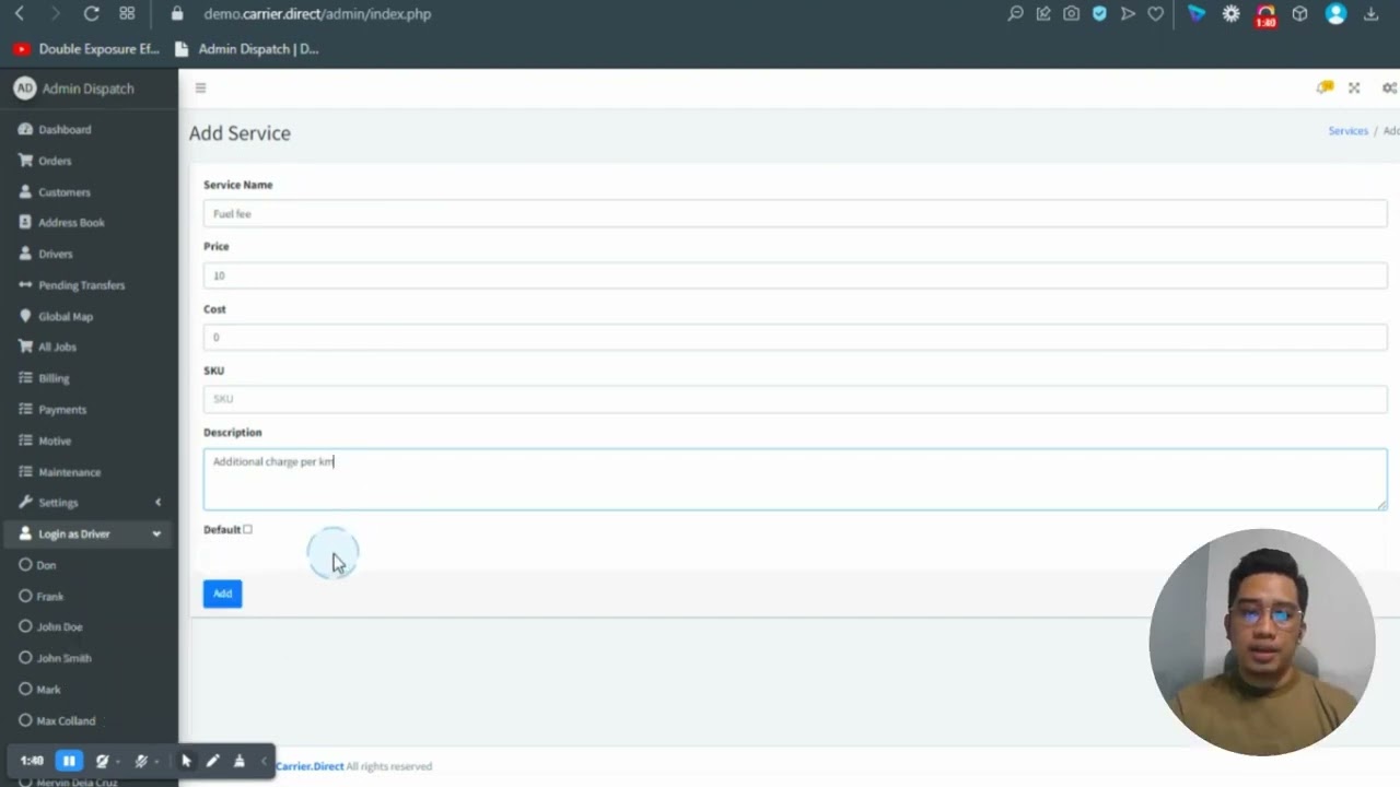Services Setup & Manage - Carrier Direct Transportation Management Dispatch Tutorial
