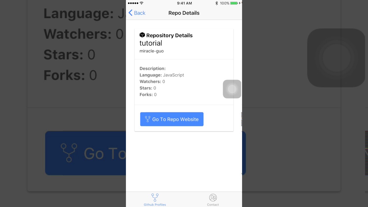 ion-github Demo on iOS (ionic 2)
