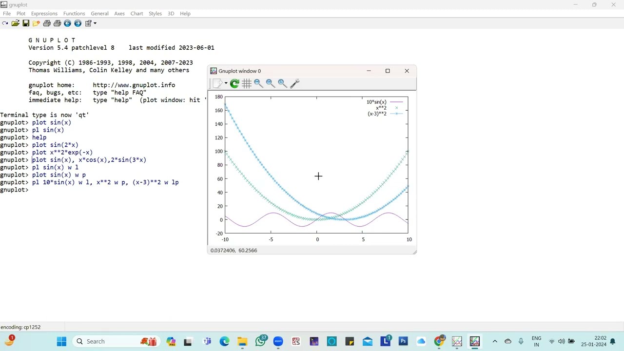 GNUPLOT TUTORIAL LEC2-Plotting Basic Functions With Lines,Points,Linewidth,Point Size & Setting Axis